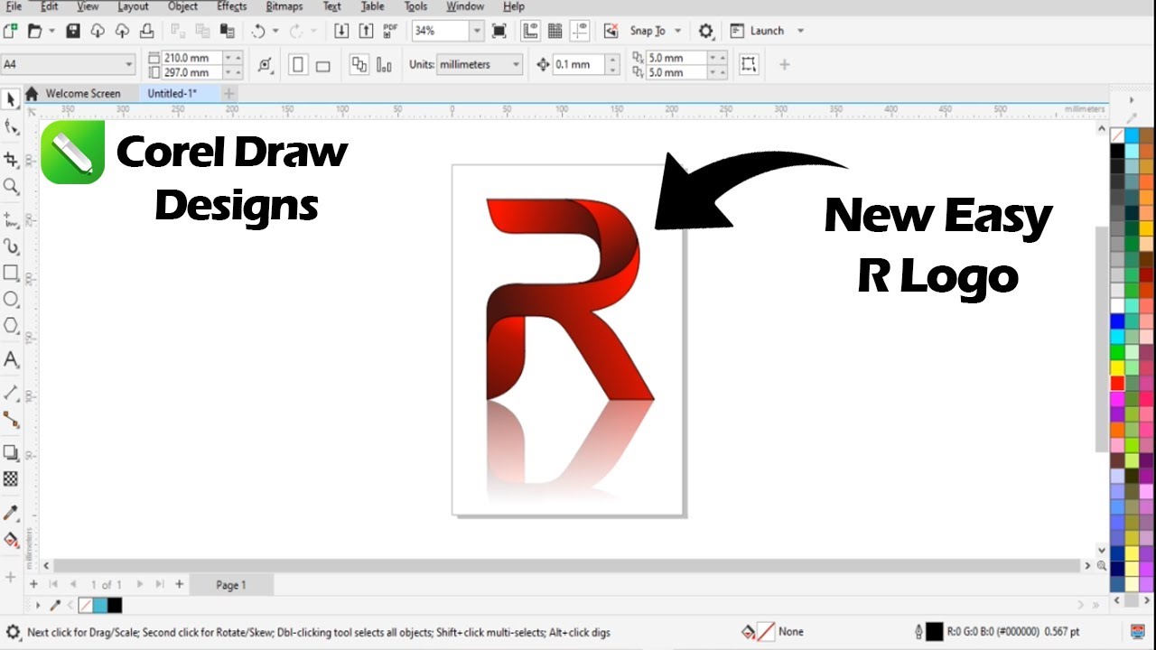 New R Alphabet Logo Design Draw In Corel Draw || New Corel Draw Design ...
