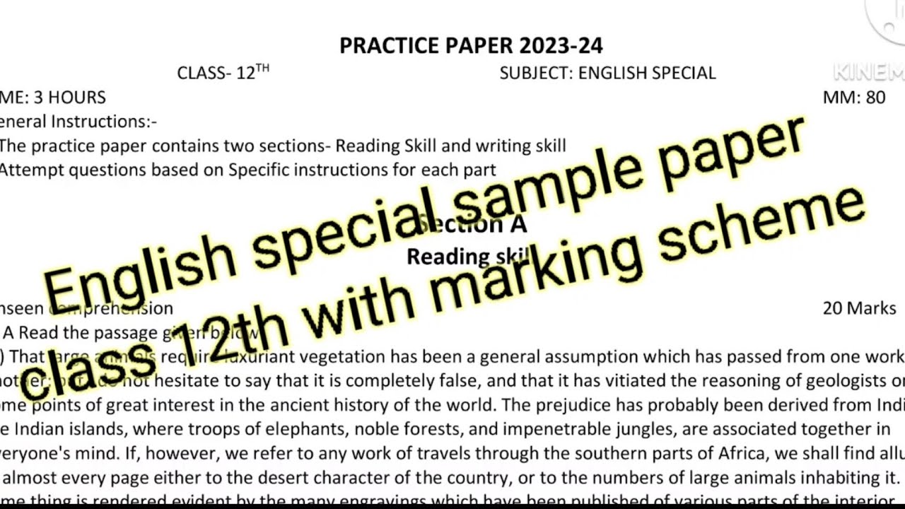 English special sample paper class 12th| Class 12 english paper 2023-24 ...