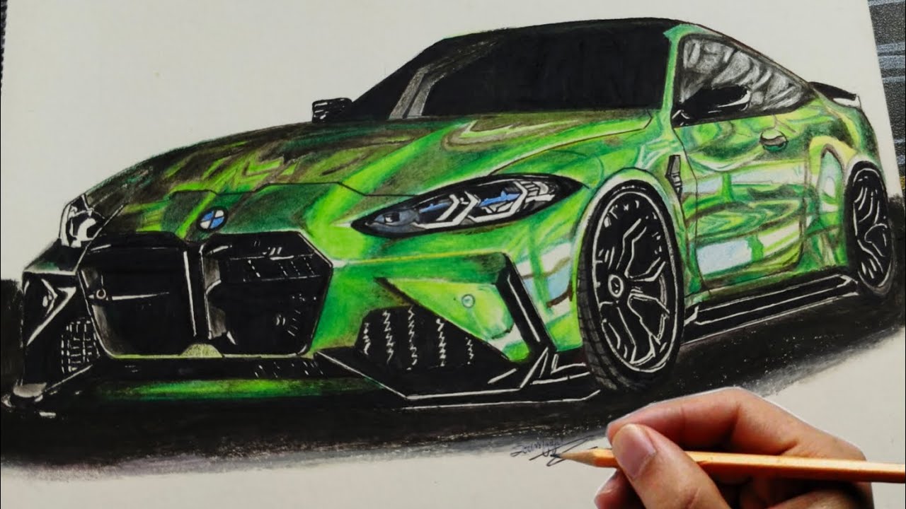 How To Draw A BMW Car (Time Lapse ) | Realistic car drawing |#bmw # ...
