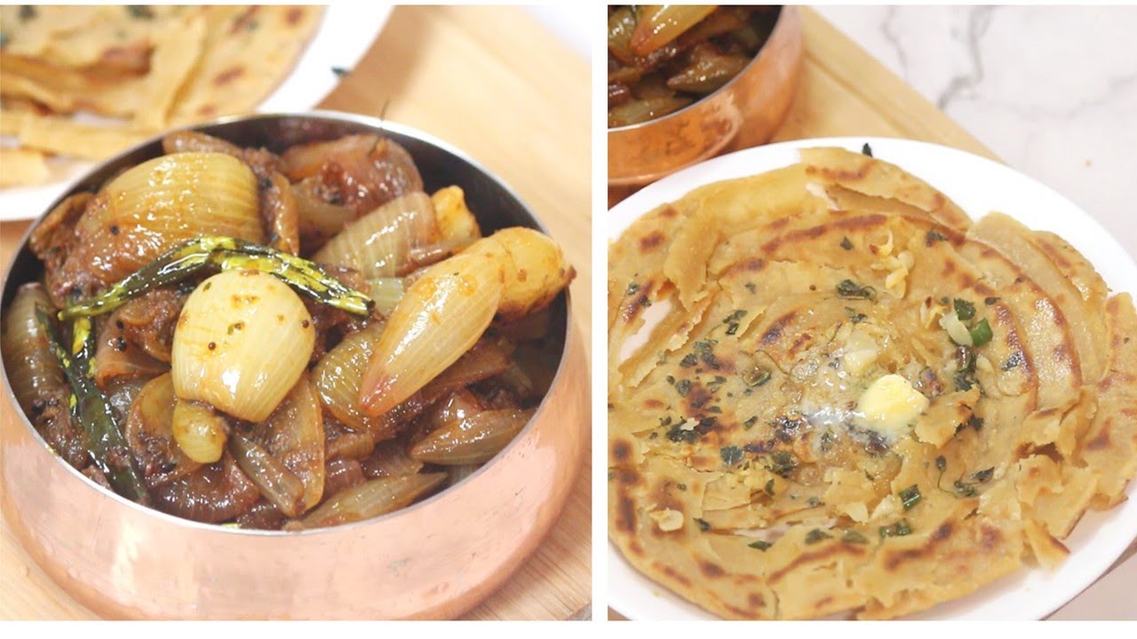 Achari Pyaz Ki Sabzi aur Lachchedar lehsuni Paratha - Perfect Lunch or ...