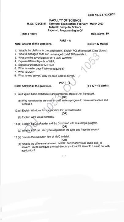 OU MSC(CS) SEM-III PROGRAMMING IN C# QUESTION PAPER 2023 - YouTube