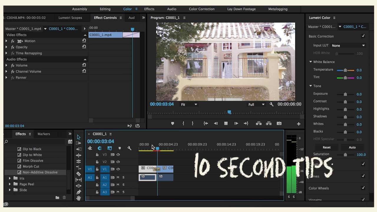10 Second Tips: Non-Additive Dissolve Video Transition in Premiere Pro ...