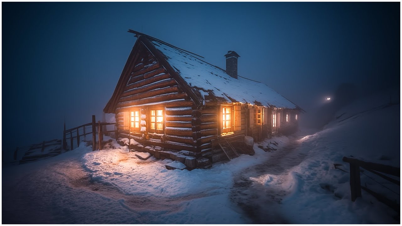 Intense Snowstorm at an Old Log Cabin┇Freezing Winter Ambience & Icy ...
