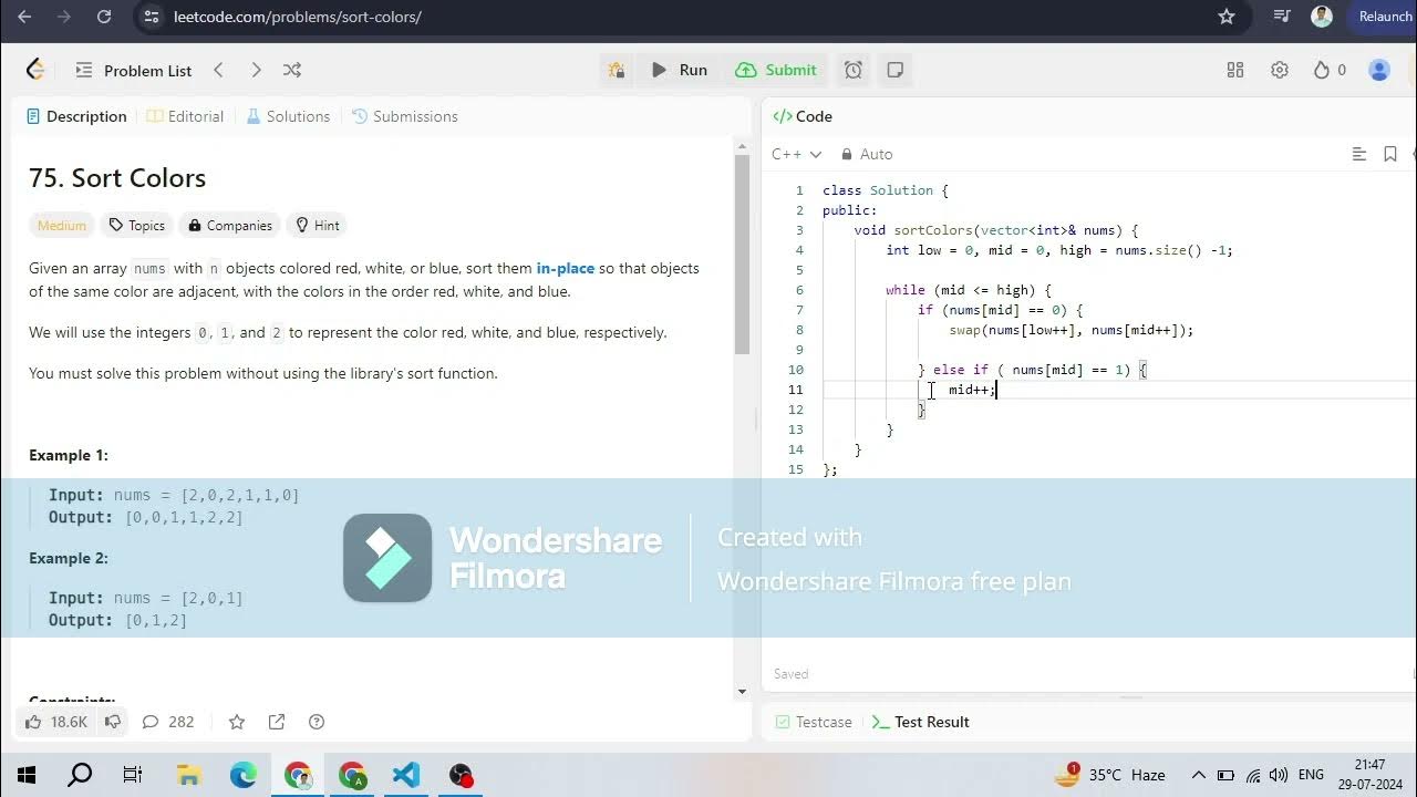 Leetcode.75. Sort Colors problem for Interview #whitecoding #leetcode75 ...