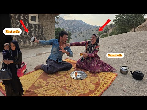 husband's tension with second wife, who tried to get closer to him in  absence of first wife.