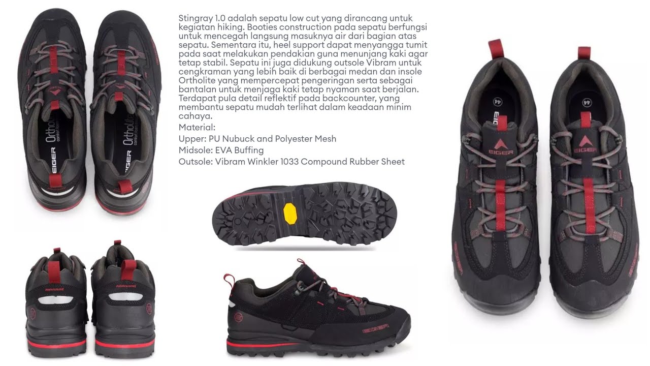 EIGER STINGRAY 1.0 SHOES LOW CUT BLACK || 910007705 || SEPATU HIKING ...