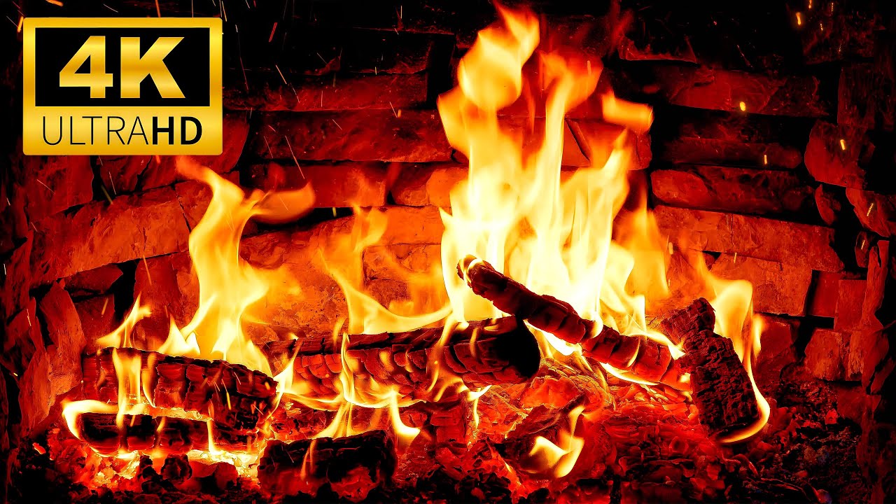 Fireplace Night Ambience 4K | Flickering Flames & Cozy Fire Sounds for ...