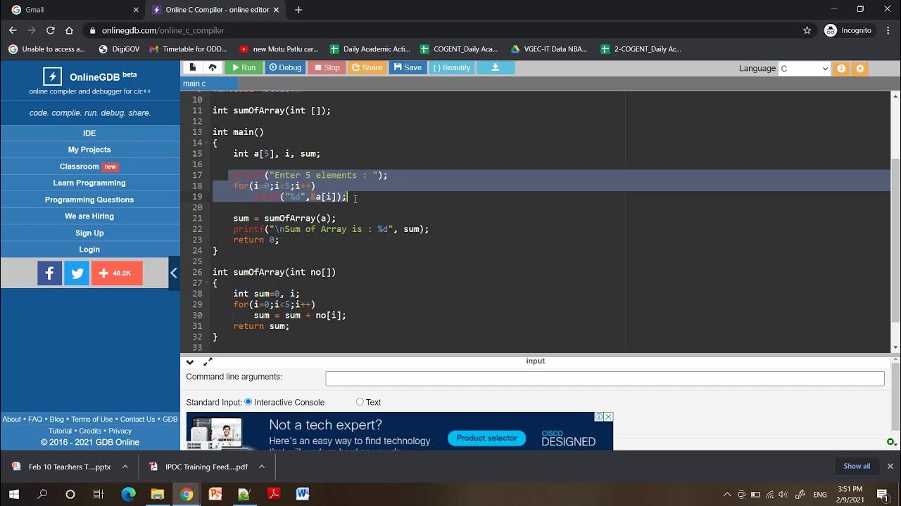 Passing Array As Function Argument In C Youtube