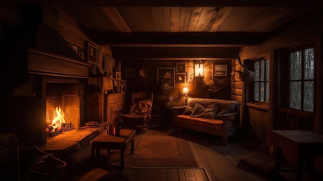 The Hideout Ambience with Muffled Jazz Music and Crackling Fireplace ...