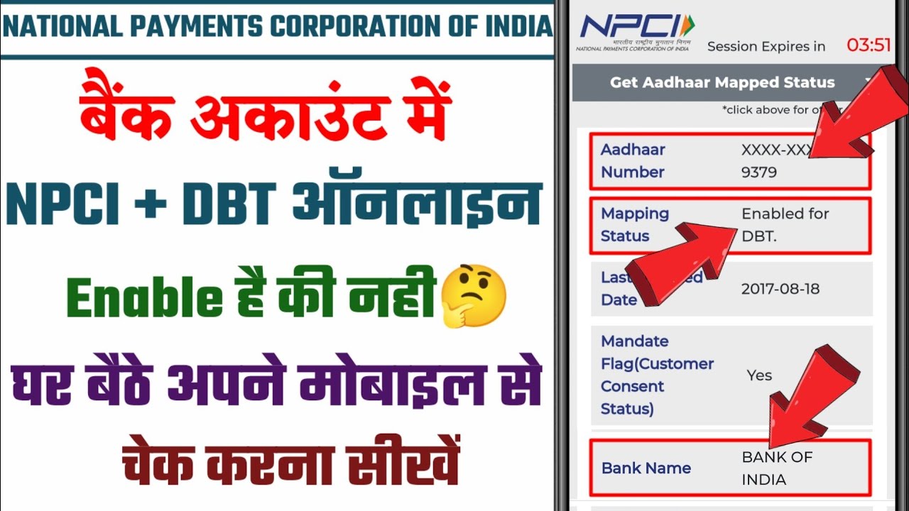 NPCI Link to Bank Account | Aadhar Bank link status check | DBT/NPCI ...
