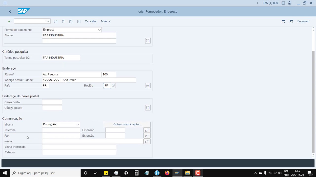 4 - Módulo PP Criar cadastro de fornecedor XK01 SAP - YouTube