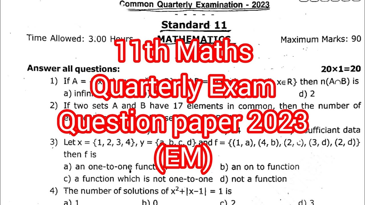 11th Maths Quarterly Exam Question paper 2023(EM) - YouTube