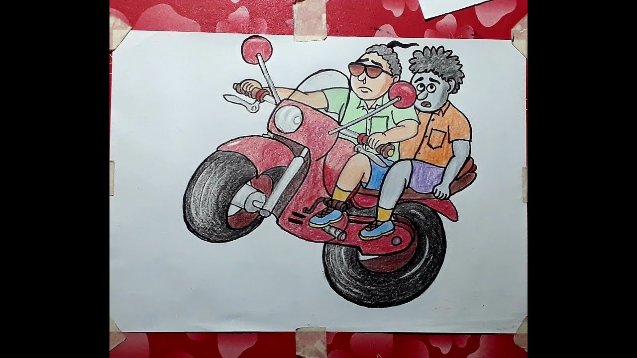 easy coloring and drawing of Natia riding a bike with Gandu... - YouTube