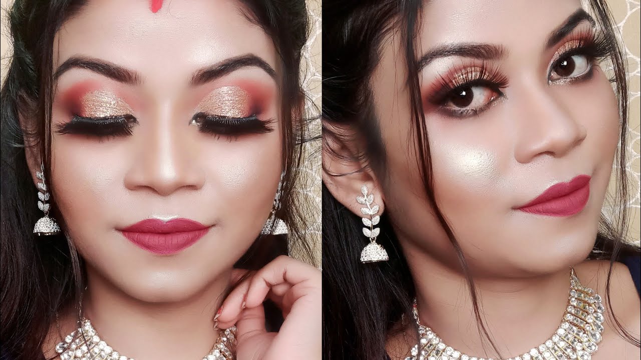 Party makeup look with glittery smokey eyes for Wedding guest makeup ...