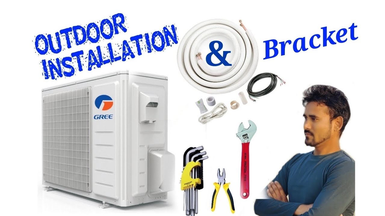 Air conditioner outdoor unit installation // bracket fitting // एयर ...