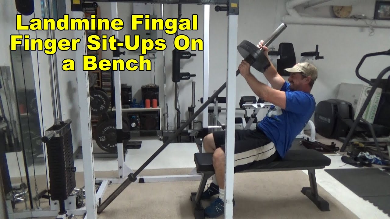 Barbell Landmine fingal Finger Sit-Ups on a Bench for Core Strength ...