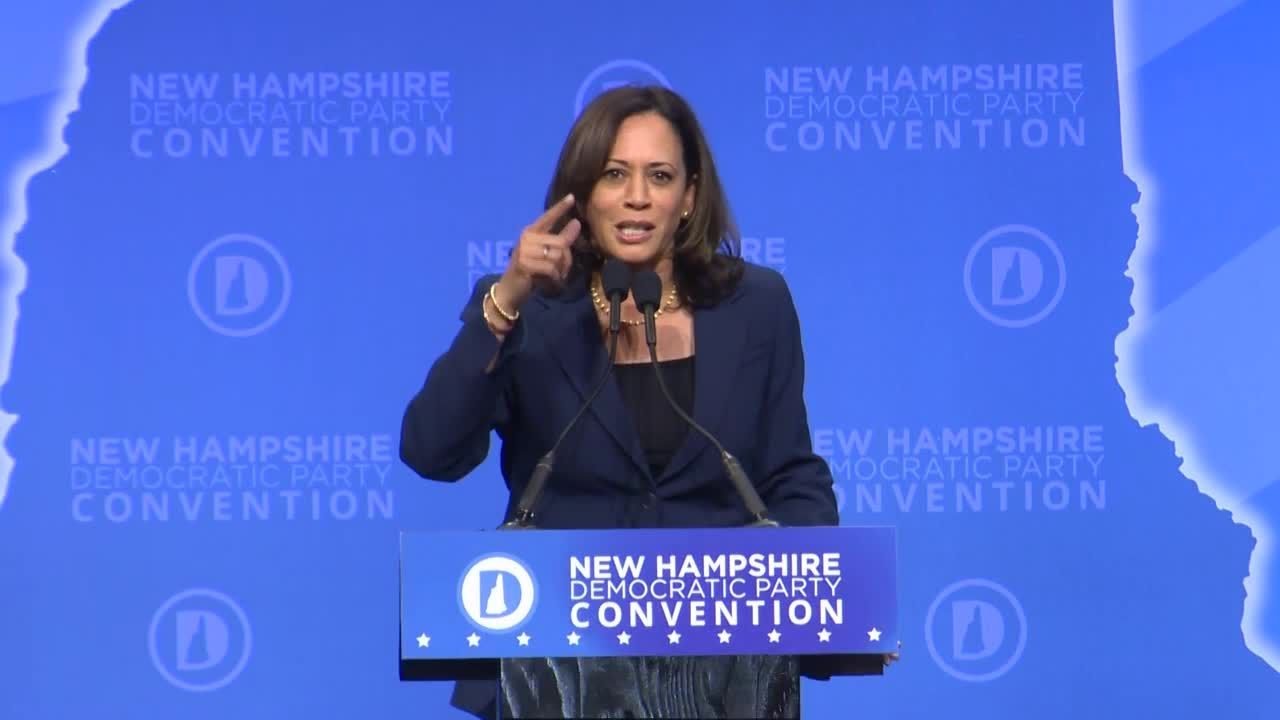 U.S. Sen. Kamala Harris speaks at the NH Democratic Party Convention ...