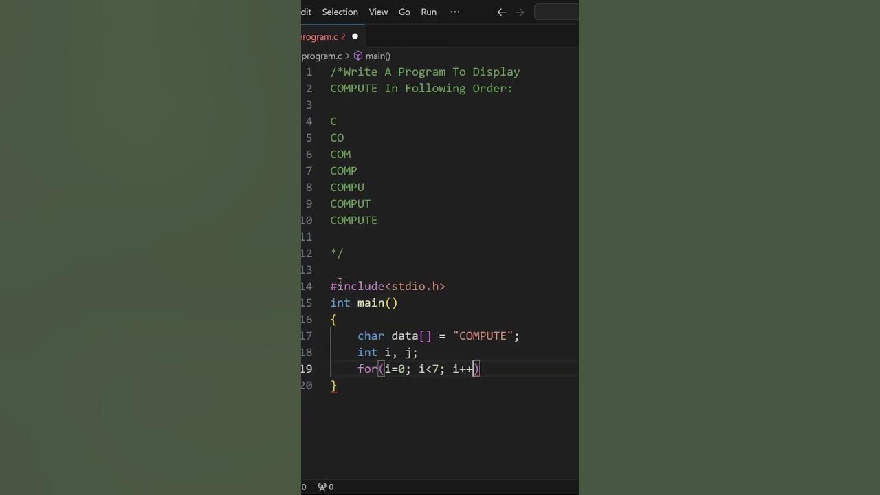 Write A C Program To Display Compute Word In Following Pattern Ccode Shorts Clanguage
