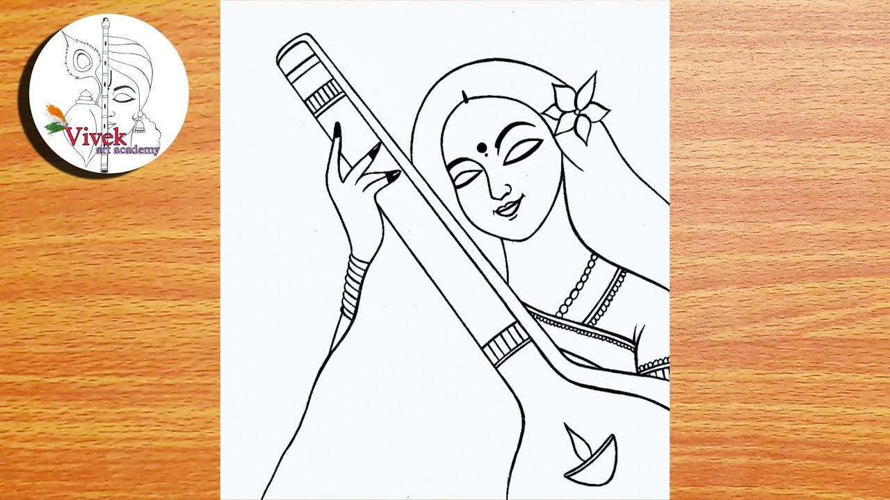 Saraswati Maa Drawing with Pencil | Easy Drawing | Vasant Panchami 2025 ...