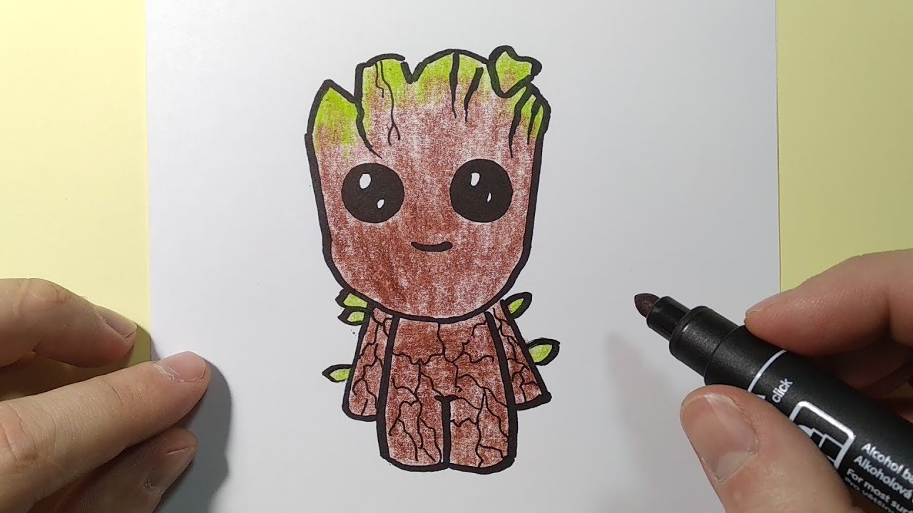 How to draw a FUNNY GROOT, FUNNY DRAWINGS - YouTube