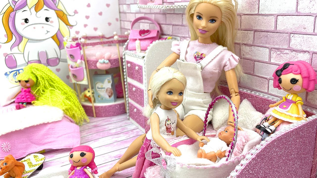 Barbie Nursery room. Barbie baby ~ Barbie doll family in dollhouse ...