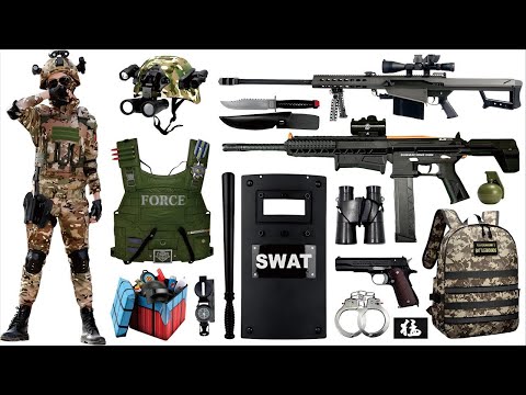 Unboxing toy guns, MK9 assault rifle, M4 carbine, M416 assault rifle, Glock pistol, toy shield