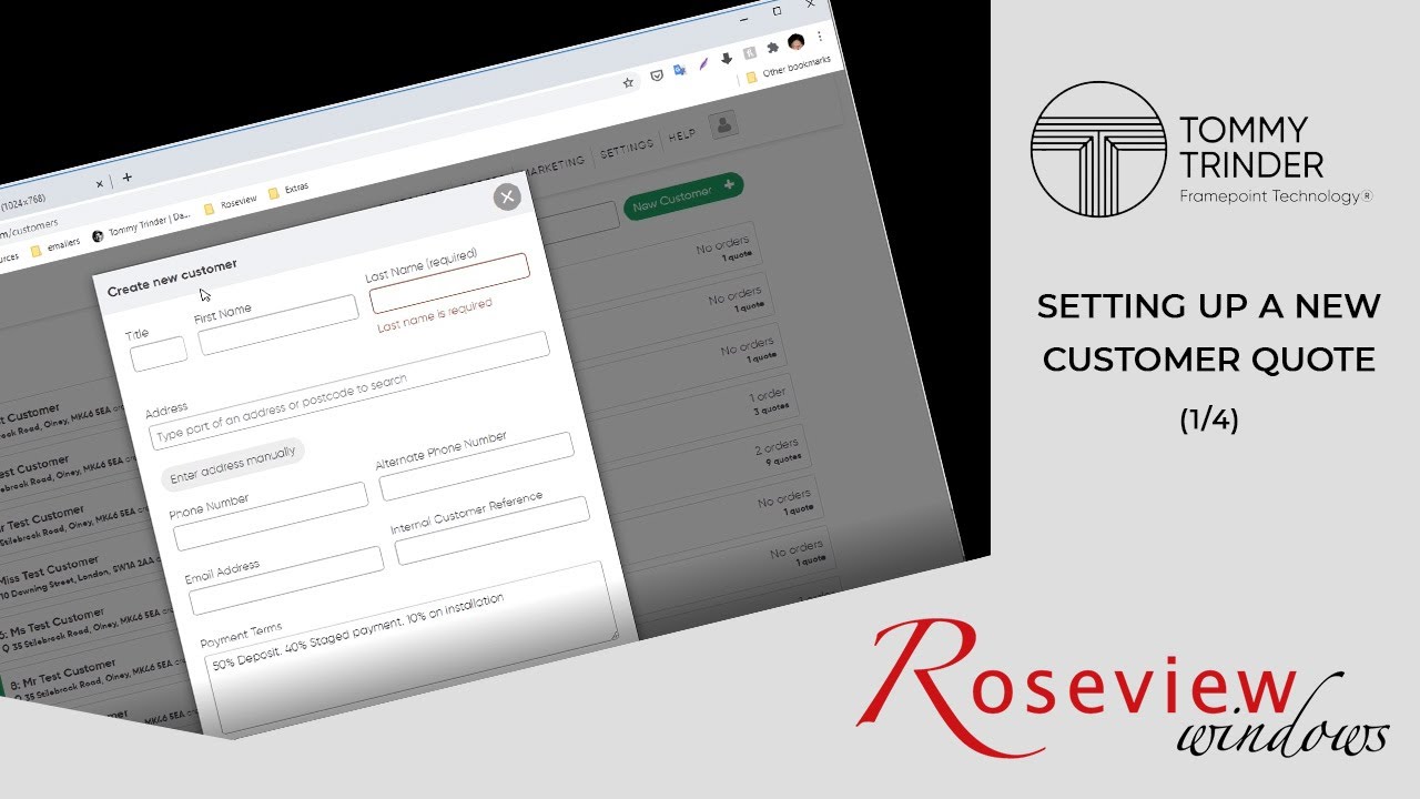 Setting up a new customer quote in Framepoint - YouTube