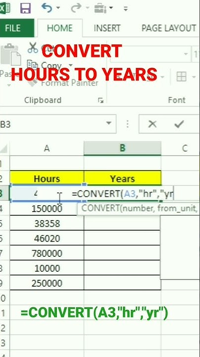 Convert Hours To Years In Excel Short Shorts Excel Exceltips Excelworld Youtube