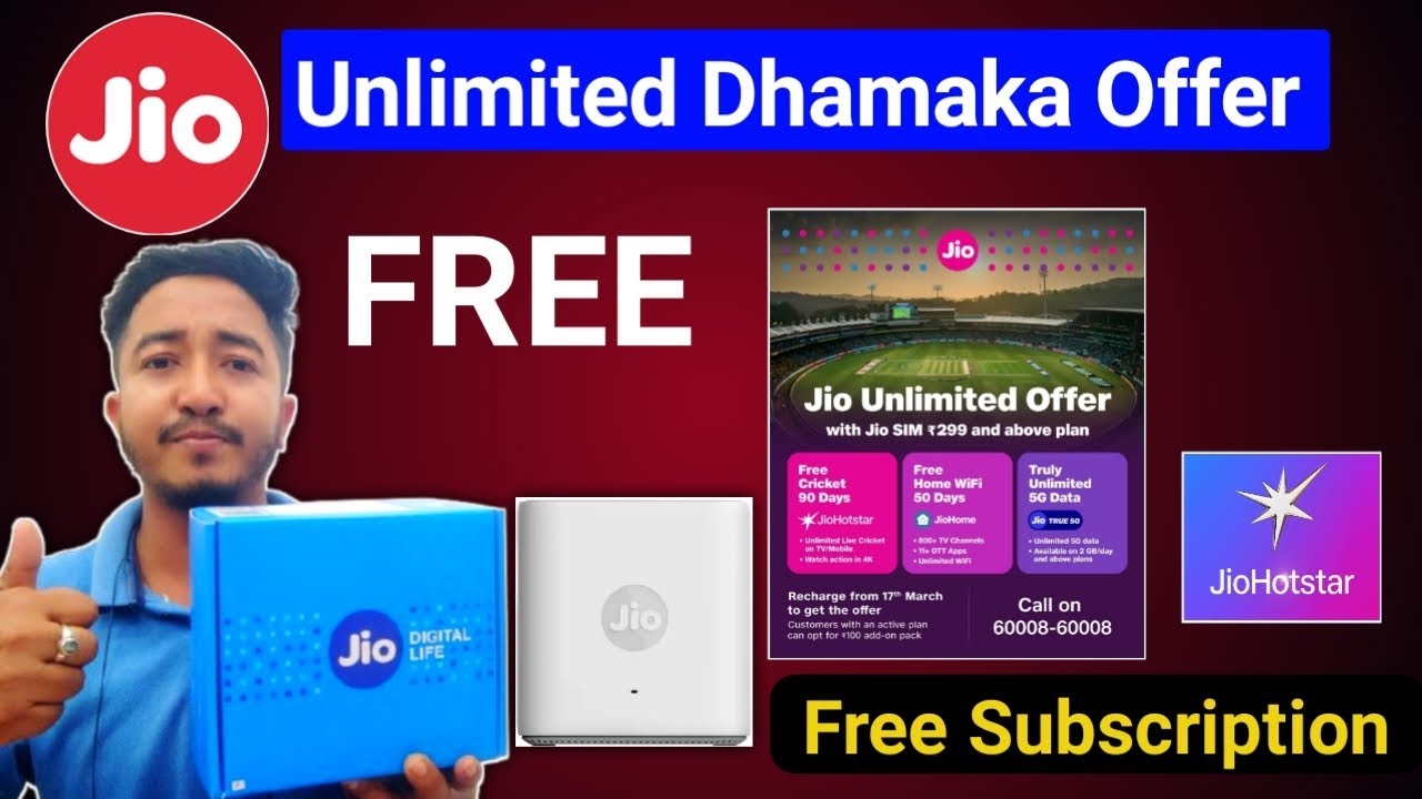 Jio Unlimited Offer 2025 🔥 Free 90 Days Jio Hotstar & 100 Days Jio AirFiber WiFi 🤑 5G Unlimited ...