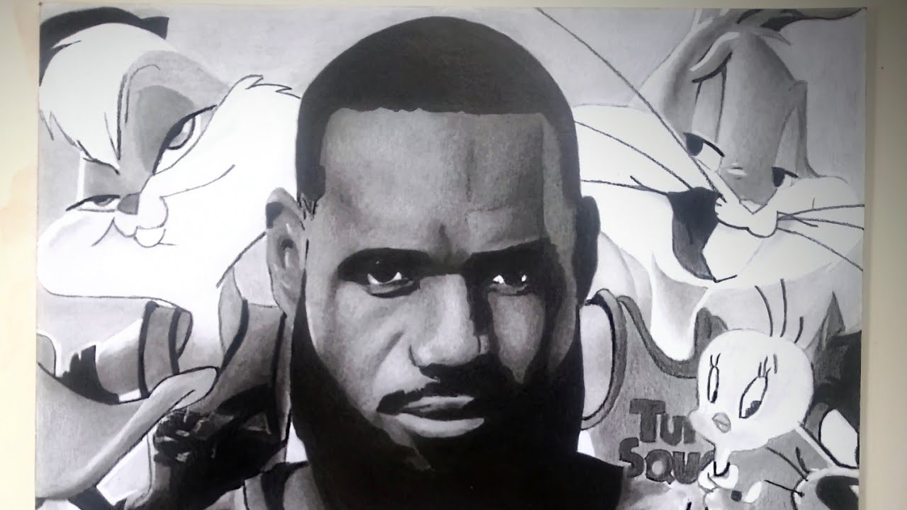 LeBron James 👑 X Tune Squad 🏀 charcol Ang graphite drawing - YouTube