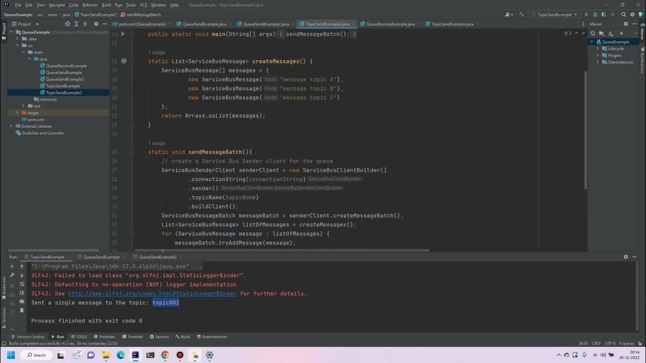 azure service bus java send message batch to topic - YouTube