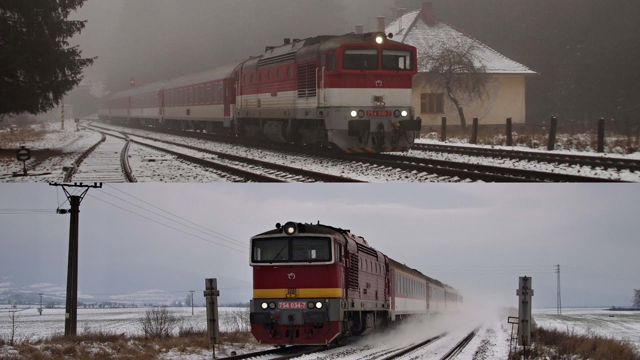 Vlaky Slovensko - Retrovky 754.054 a 754.034 na snehu v Turci #train # ...