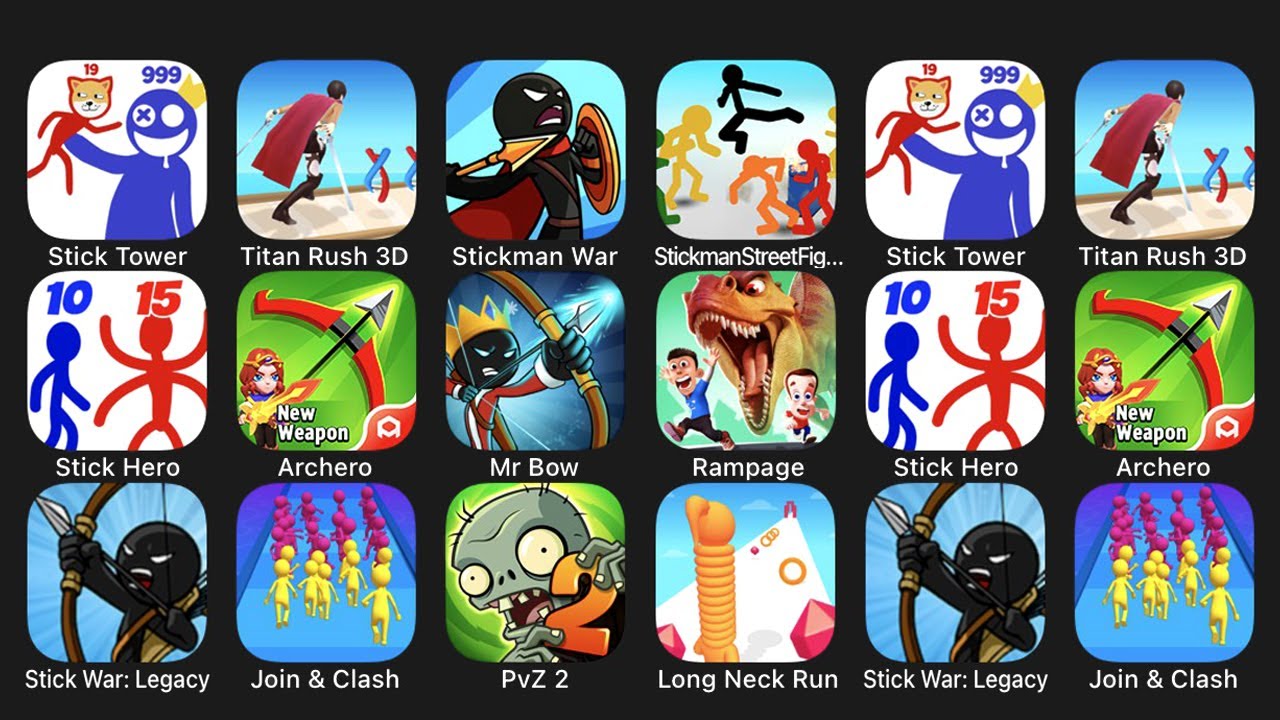 Stick Tower, Titan Rush 3D, Stickman War, Stickman Street Fight, Stick ...