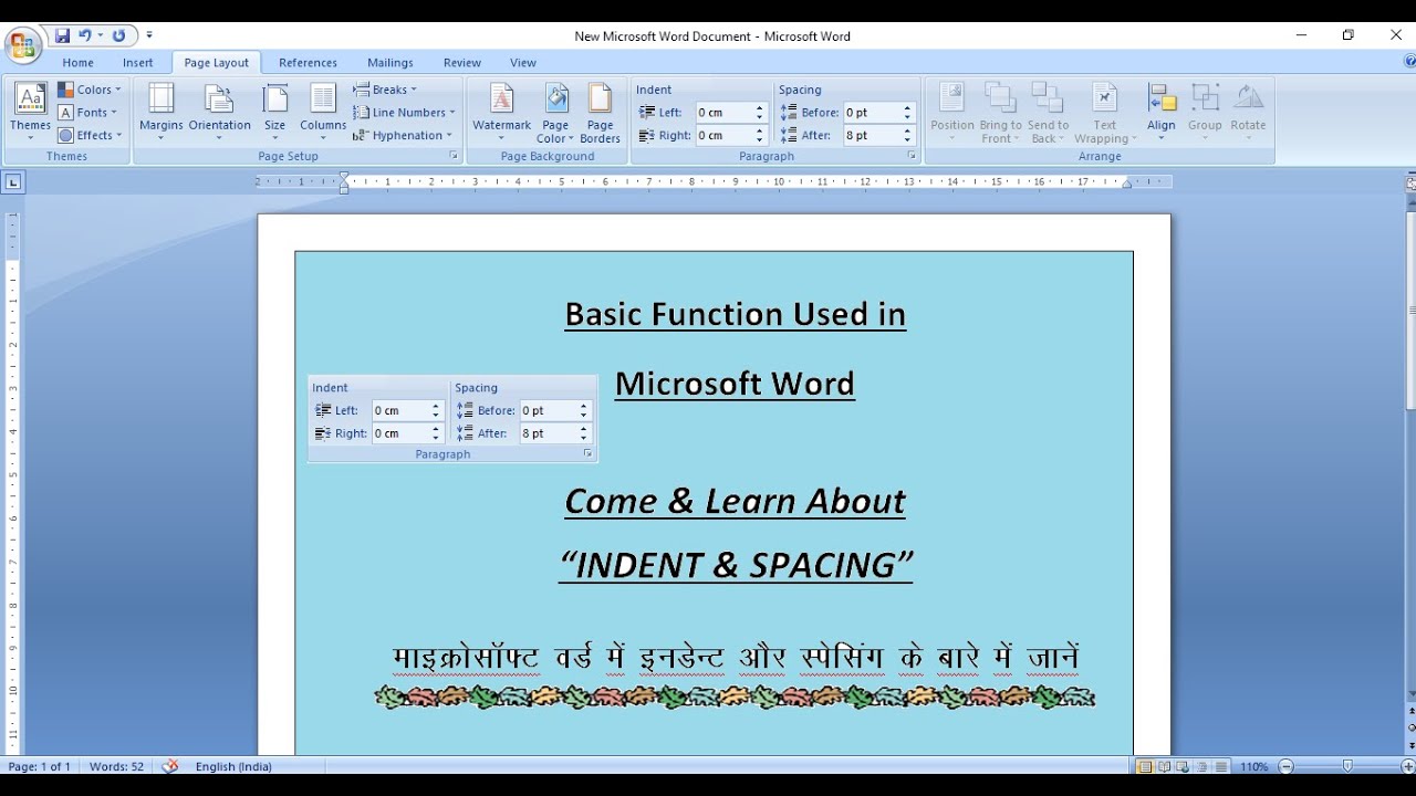 Indent Spacing In MS Word 2007 In Hindi YouTube