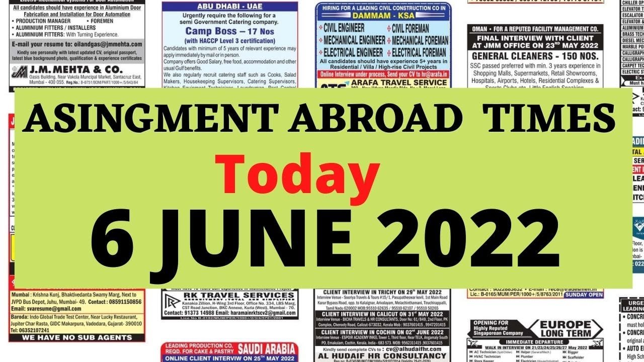 Assignment Abroad Times Today ️ 6 June 2022 Gulf Jobs Vacancies