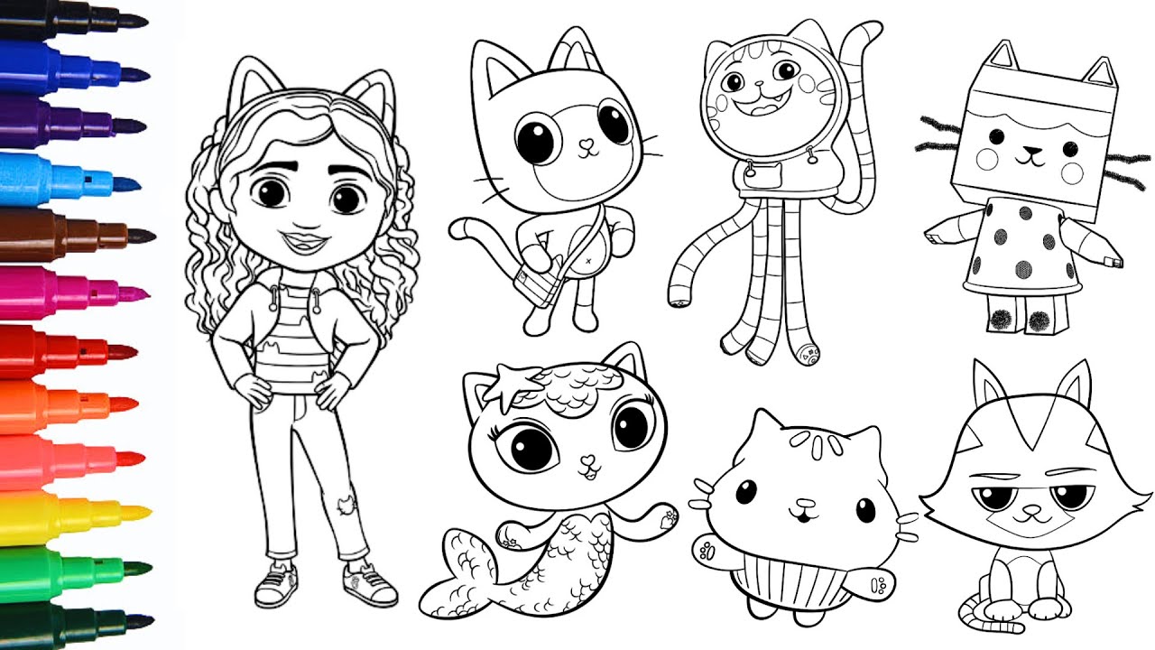 Gabby DollHouse Coloring Pages | Gabby, Pandy Paws, Cakey Cat, CatRat ...