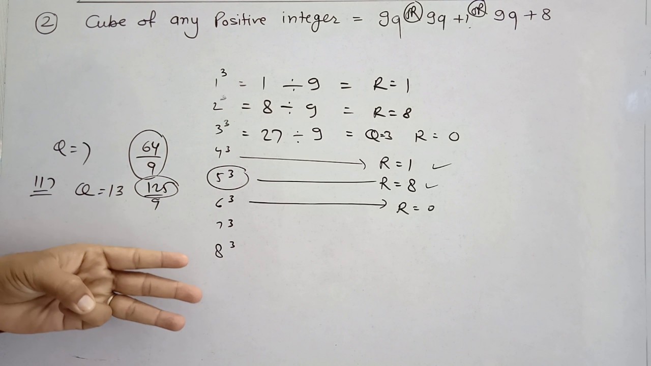 Square - 3m, 3m+1… Cube - 9m, 9m+1, 9m+8….Any Number 8q+1… - YouTube