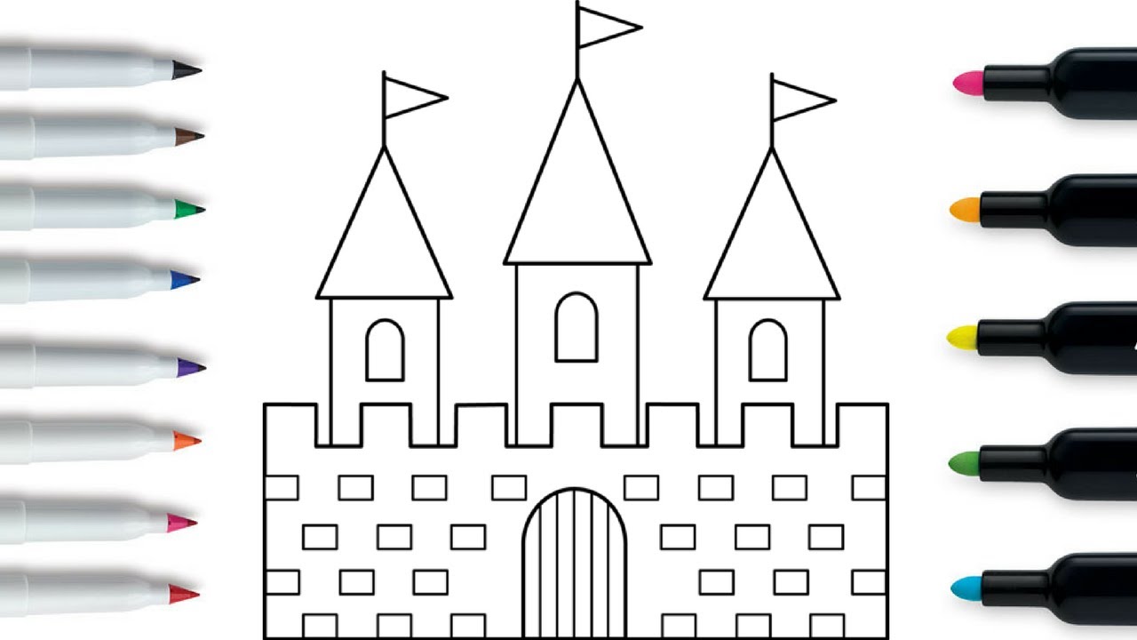 How to Draw a Castle Coloring Pages | Kids Songs Learn Drawing | Art ...