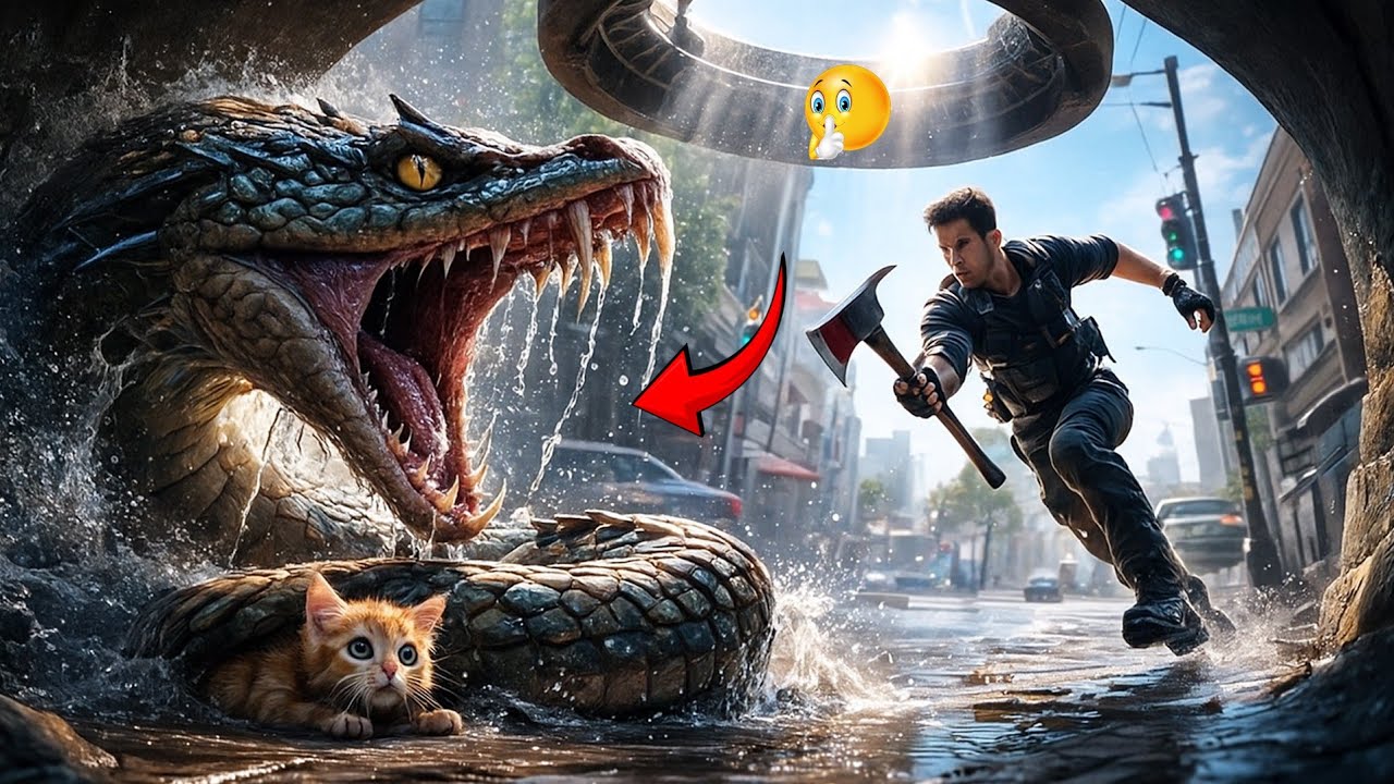 Heroic Rescue Team Saves Kitten from GIANT Sewer Serpent Attack ...