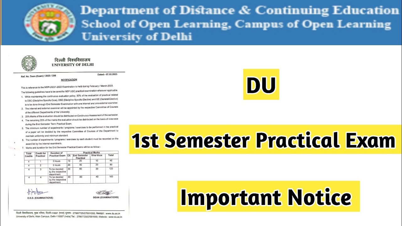 Du 1st Semester Practical Exam Notice | Ran2goal (DU SOL) #du #dusol # ...
