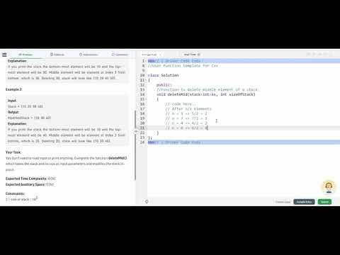 GeeksForGeeks | POTD | 15/07/23 | @GeeksforGeeksVideos | Delete middle element of a stack - YouTube