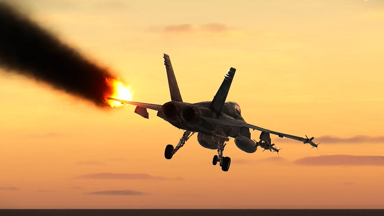 F-18 LANDING ONE WING ON FIRE | DCS World F18 Crash Landing #dcs #f18 # ...