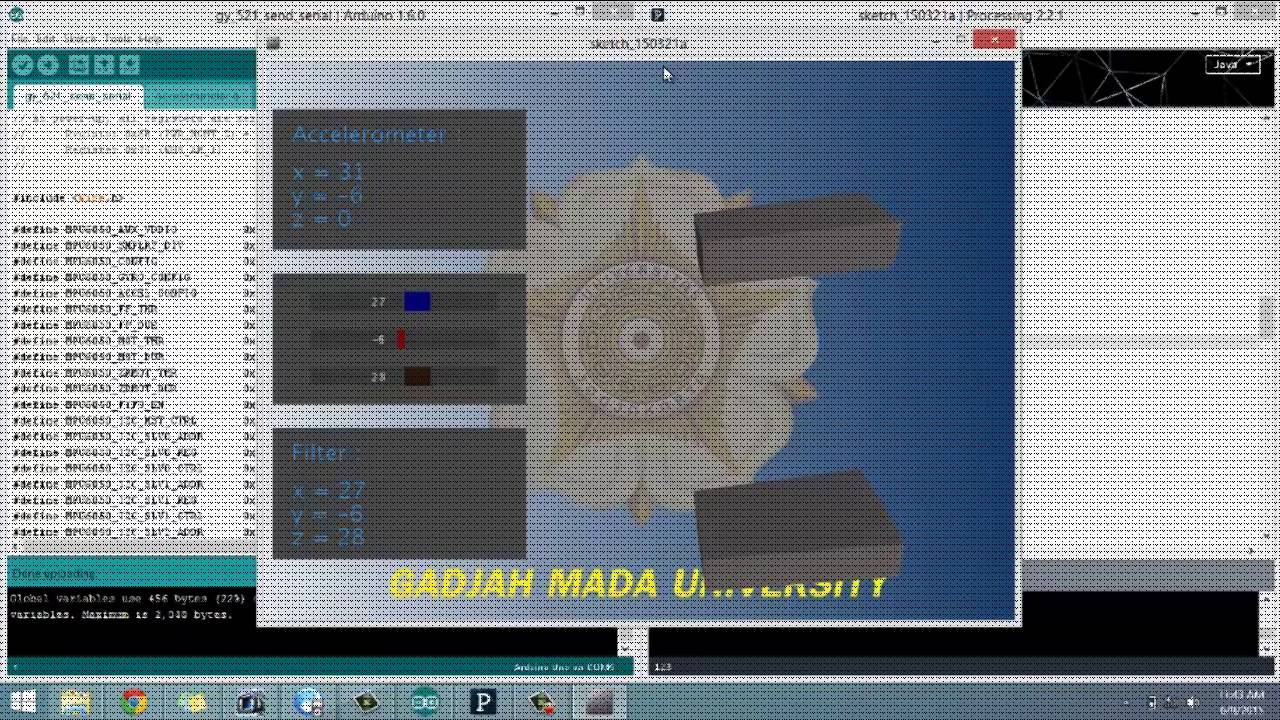 GUI accelerometer Gy-521 with processing IDE - YouTube