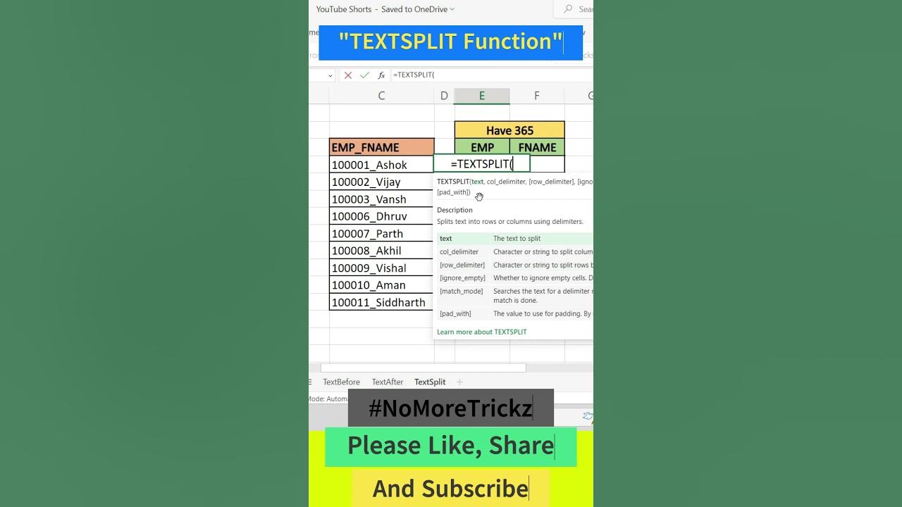 Excel Shorts: TEXTSPLIT Function in Excel 365 - YouTube