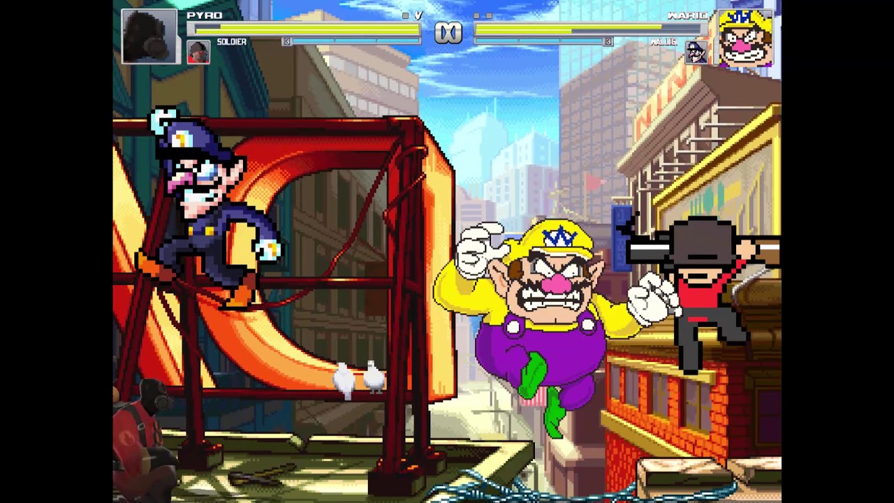 M.U.G.E.N: Pyro and Soldier vs Wario and Waluigi - YouTube
