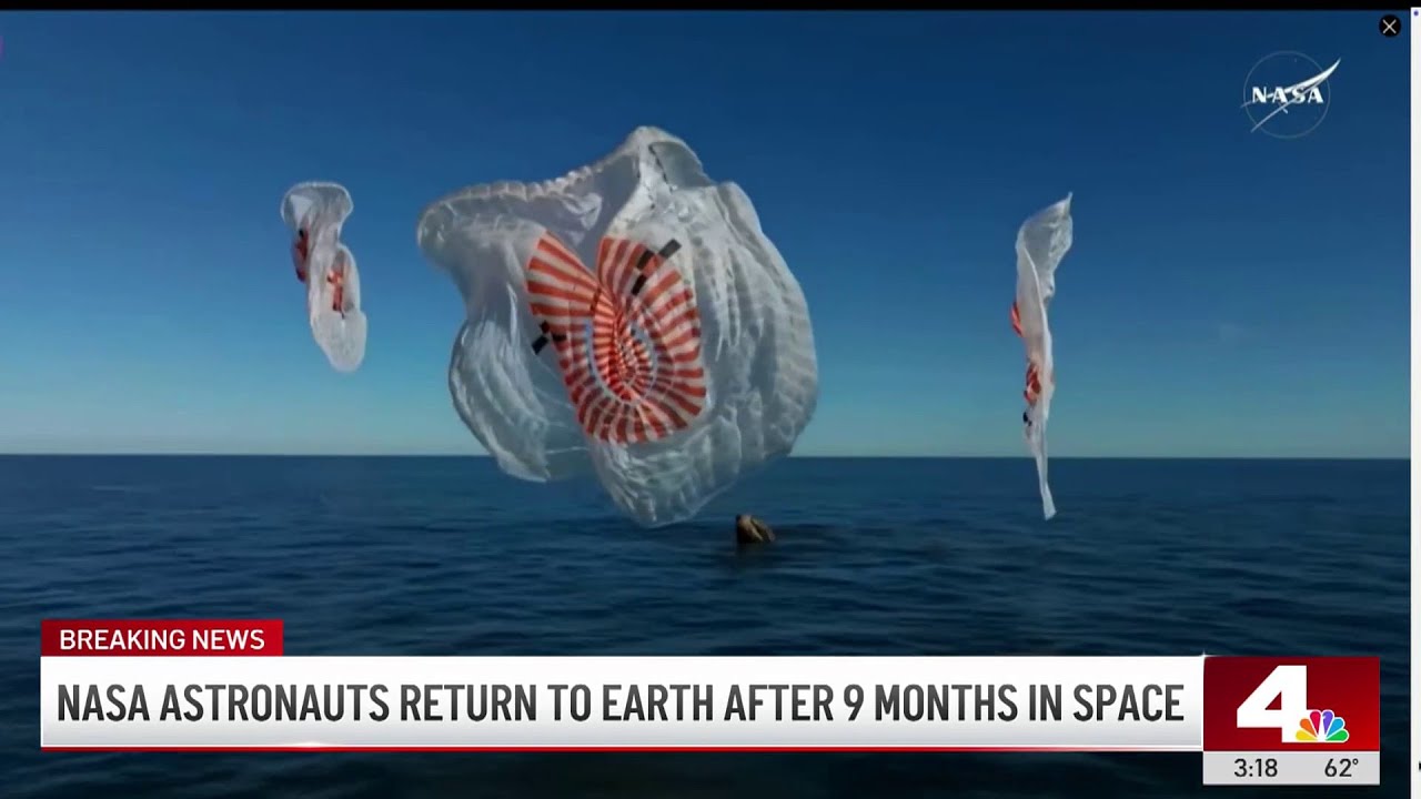 NASA astronauts return to earth after 9 months in space - YouTube