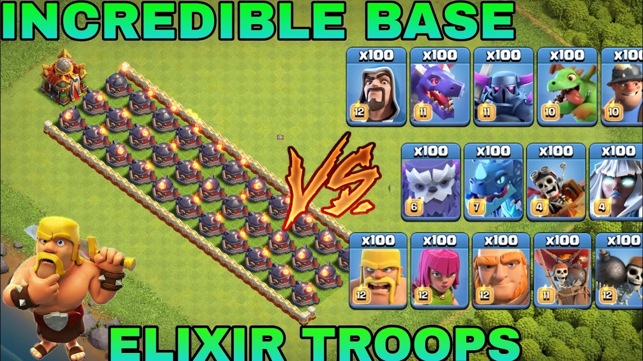 Incredible base vs Elixir troop || roaster vs Elixir troops ( coc ...