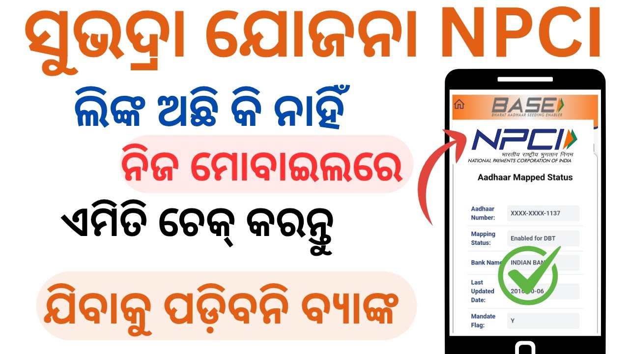 ସୁଭଦ୍ରା NPCI ଏମିତି ଚେକ୍ କରନ୍ତୁ | Aadhaar seeding with bank account ...