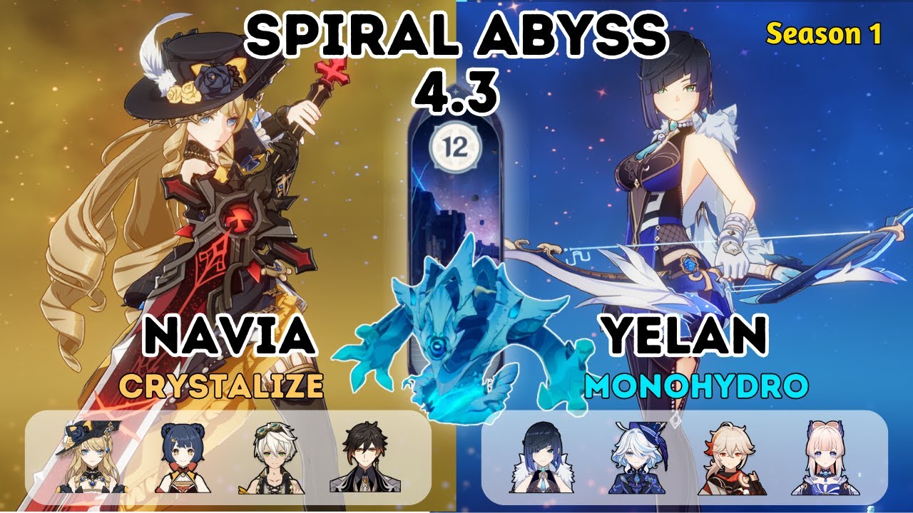 Navia Queen Crystalize - Yelan MonoHydro Spiral Abyss 4.3 Floor 12 - 9⭐ ...