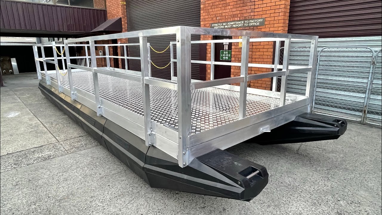 Custom pontoon boat fireworks work barge aluminium with poly hulls ...